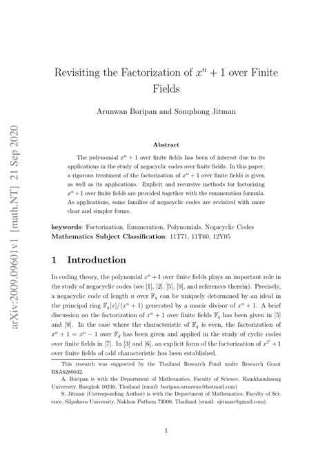 Pdf Revisiting The Factorization Of Xn1 Over Finite Fields