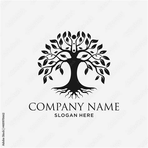 Tree Of Life Oak Banyan Leaf And Root Seal Emblem Stamp Logo Design Inspiration Stock Vector