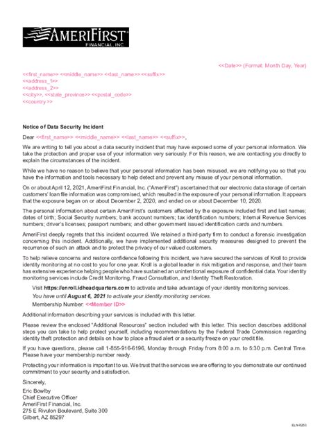 Fillable Online Month Day Year Notice Of Data Security Incident Dear Fax Email Print Pdffiller