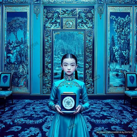 Ai创作图蓝地彩绘人像瓷盘 宫墙下的少女 霁蓝描金 皇室青 新中式女孩 霁青描金 宫中少女 故宫女孩 故宫少女 新中式形象 仿伊万里青花 中式少女 女单龙袍 蓝色中式 高级中式视nipic