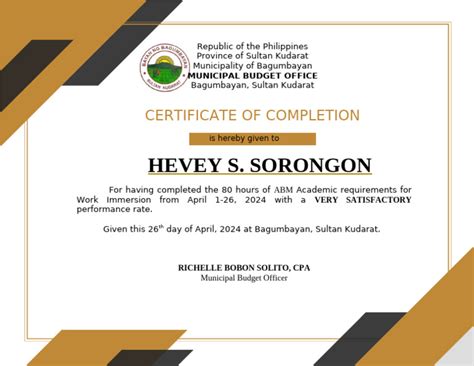 Certificate Of Completion For Abm Work Immersion Pdf