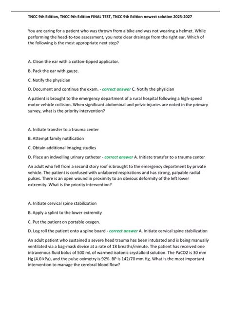 Tncc 9th Edition Tncc 9th Edition Final Test Tncc 9th Edition Newest