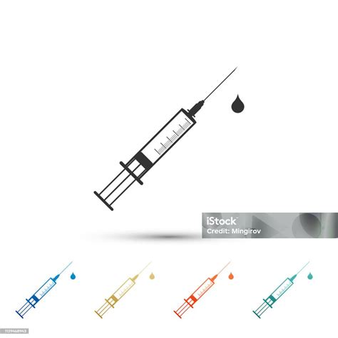 바늘과 드롭 아이콘이 흰색 배경에 고립 된 의료 주사기 백신 예방접종 주사 독감 주사 용 주사기 표지 색상 아이콘의 요소를 설정 합니다 벡터 일러스트 0명에 대한 스톡 벡터