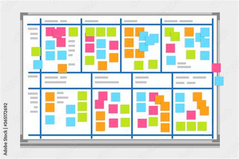 Scrum Task Board Whiteboard Hanging In A Team Room Full Of Tasks On Sticky Note Cards Teamwork