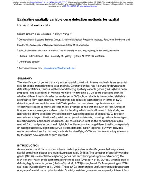 pdf evaluating spatially variable gene detection methods for spatial