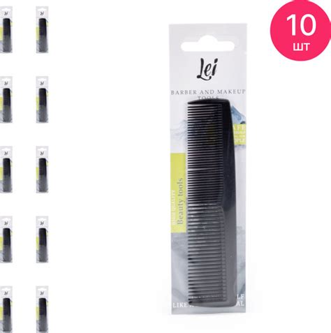 Расческа гребень для волос Lei Лей с частыми зубьями пластиковый без ручки черный 13см