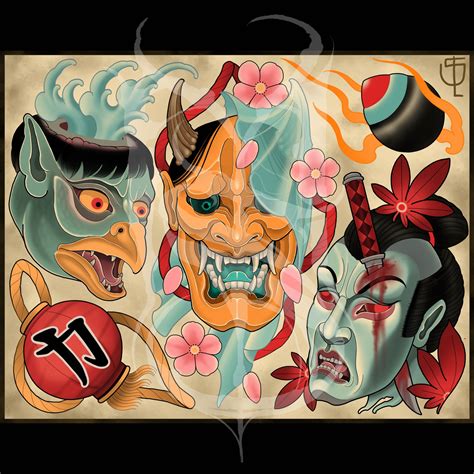 Japanese Yokai Oni Hannya Namakubi Kappa Neotraditional Tattoo Flash Morningstar Tattoo