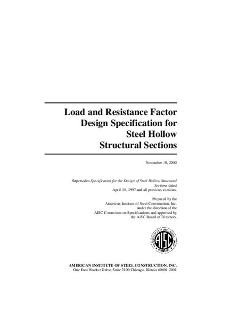 Pdf Load And Resistance Factor Design Specification For Steel Hollow Structural Sections