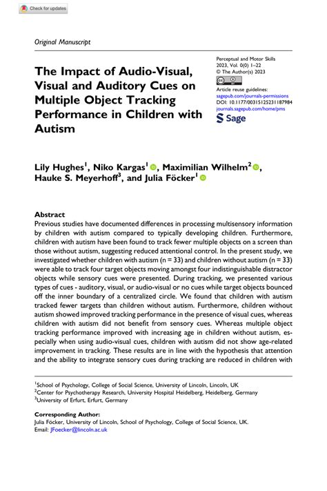 Pdf The Impact Of Audio Visual Visual And Auditory Cues On Multiple Object Tracking