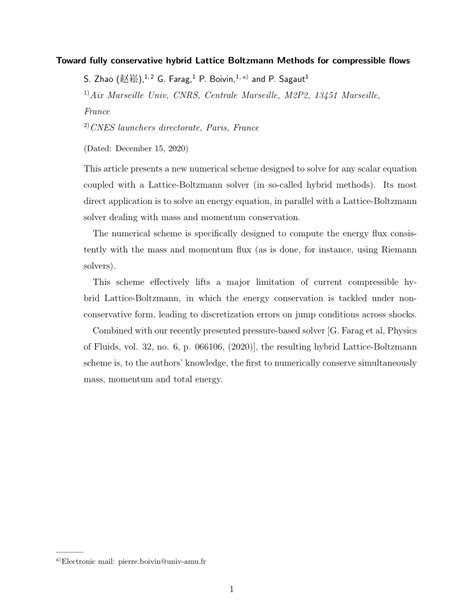 Pdf Toward Fully Conservative Hybrid Lattice Boltzmann Methods For