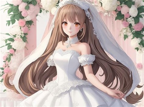 Premium Ai Image An Anime Girl With White Dears Wearing Wedding Dress