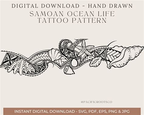 Samoan Ocean Life Tattoo Digital Download Text Seashells Clam Pattern
