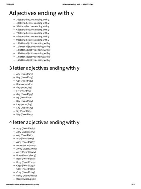 List Of Adjectives Ending In Y Pdf Language Arts And Discipline