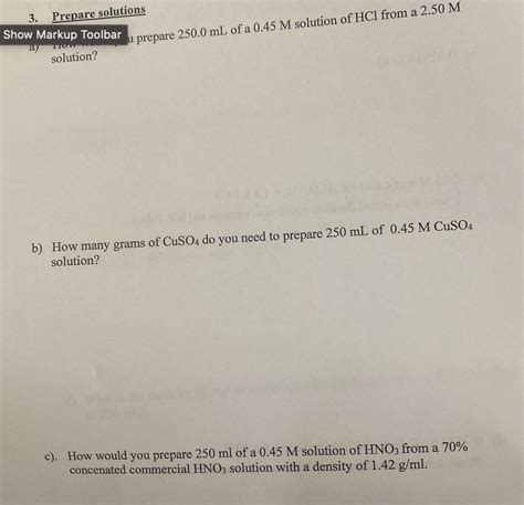 Solved How Markup Toolbar U Prepare 250 0 ML Of A 0 45M Chegg Com