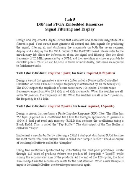 Lab 5 Dsp And Fpga Embedded Resources Signal Filtering And Display Pdf Electronic Filter