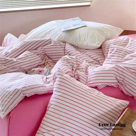 Candy Stripe Washed Cotton Bedding Bundle Ruffle Bedding Sets Cotton
