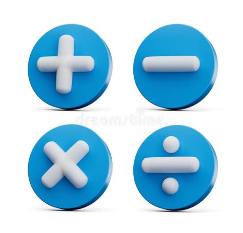 3d Plus Minus Multiply And Divide Signs With Blue Buttons On White Background 3d Illustration