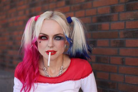 Cosplayer Girl With In Harley Quinn Costume Stock Image Image Of