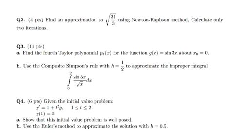 SOLVED Q Pts Find An Approximation To Sqrt Using Newton Raphson Method