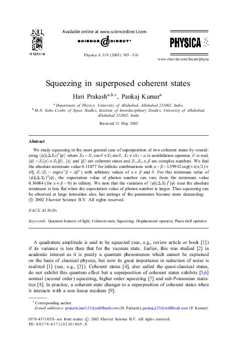 Pdf Squeezing In Superposed Coherent States