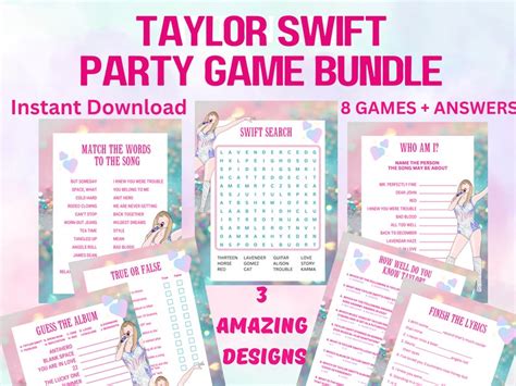 Taylor Swift Inspired Party Games Instant Download Printable Birthday Party Game Swiftie
