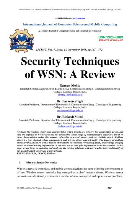 Pdf Security Techniques Of Wsn A Review