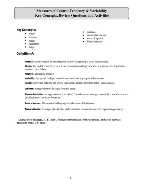 week 4 key concepts review activites pdf variance mean