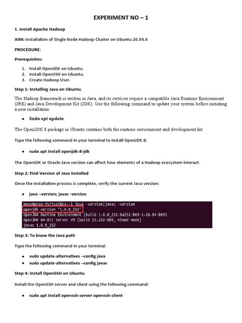 Experiment No 1 Pdf Apache Hadoop Secure Shell