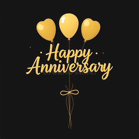 Happy Anniversary In Gold With Balloons On Black Background Stock