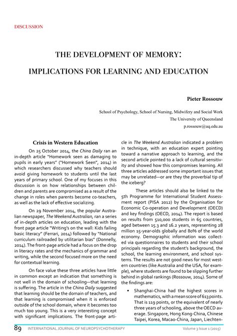 Pdf The Development Of Memory Implications For Learning And Education