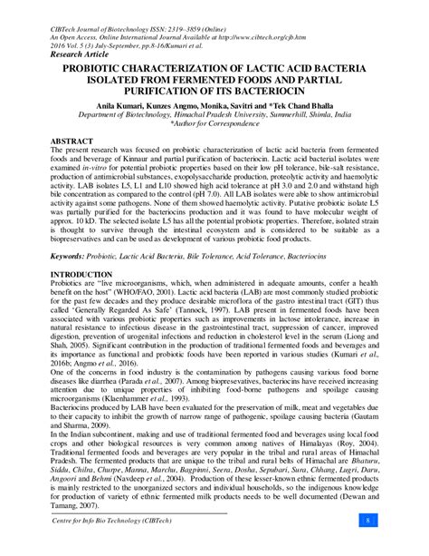 Pdf Probiotic Characterization Of Lactic Acid Bacteria Isolated From