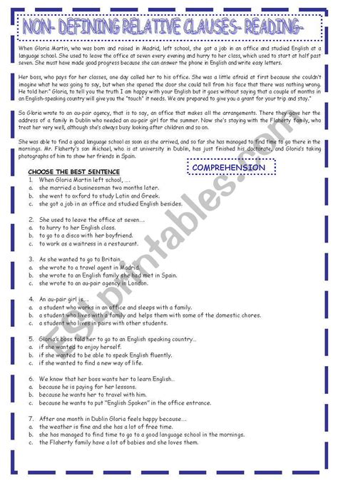NON DEFINING RELATIVE CLAUSES ESL Worksheet By Tagoreluz1
