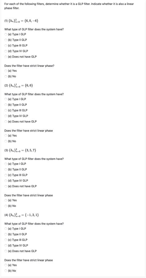 Solved For Each Of The Following Filters Determine Whether Chegg