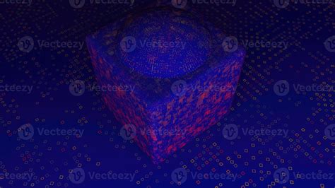 Abstract Displacement Cube And Floor 3d Rendering Digital Backdrop