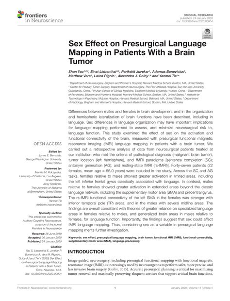 Pdf Sex Effect On Presurgical Language Mapping In Patients With A Brain Tumor