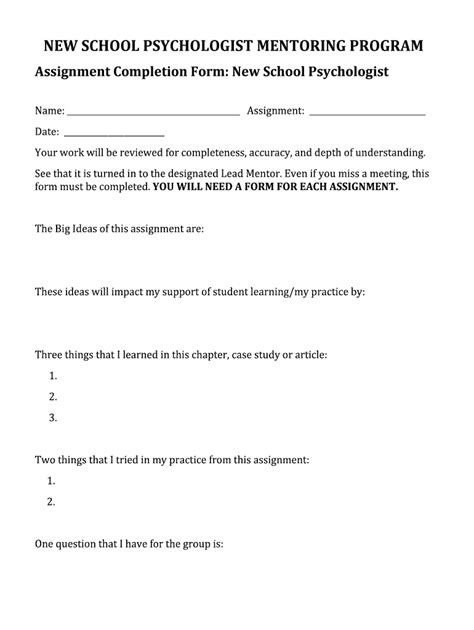 Fillable Online New School Psychologist Mentoring Program Fax Email