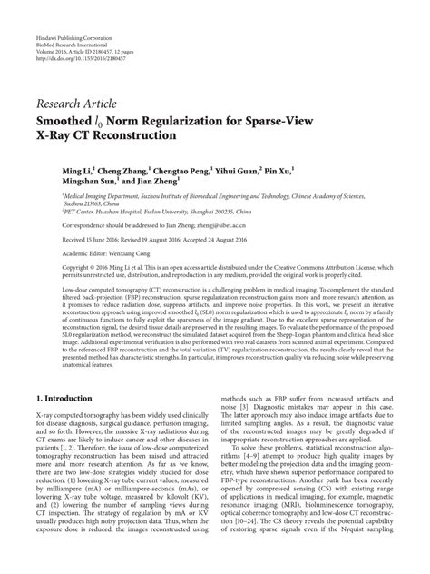 Pdf Smoothed L 0 Norm Regularization For Sparse View X Ray Ct Reconstruction