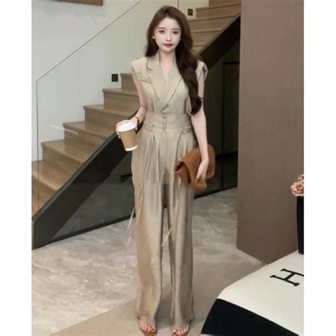 現貨氣質名媛穿搭一整套女夏季時尚高級V領無袖西裝上衣輕熟御姐西裝褲 蝦皮購物