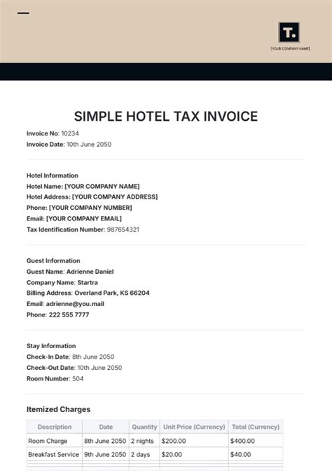 Free Accommodation Invoice Template To Edit Online