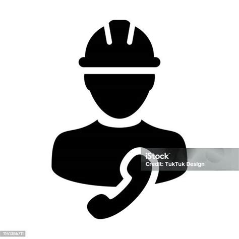 Ikon Pekerja Operator Vektor Pria Konstruksi Orang Profil Orang Avatar Dengan Telepon Dan