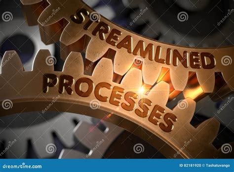 Streamlined Processes On Golden Gears 3d Illustration Stock Illustration Illustration Of