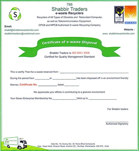 Certificate Of Disposal Template