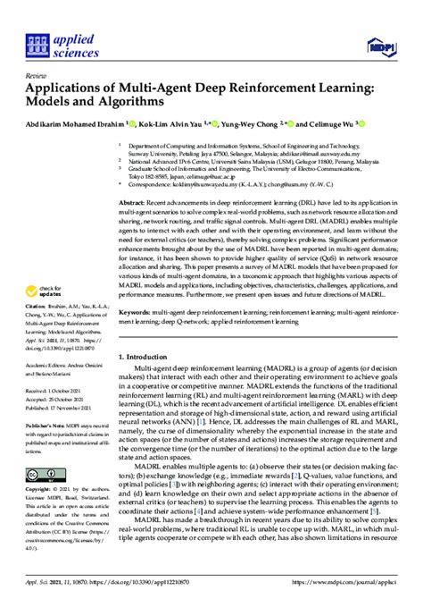 Pdf Applications Of Multi Agent Deep Reinforcement Learning Models