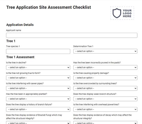 Tree Application Site Assessment Checklist For Mobile Tablet Fillable PDF