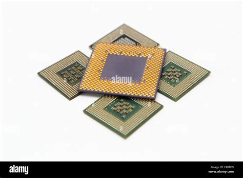 Microprocessors And Microchips Of Computer And Electronic Equipment On A White Background Stock