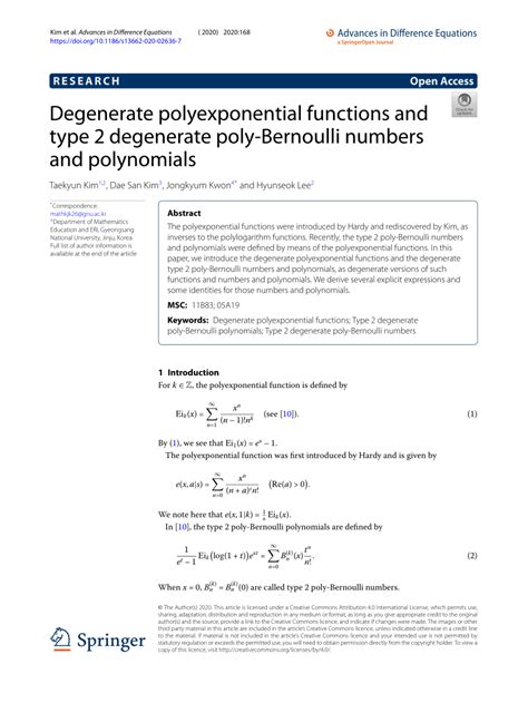 Pdf Degenerate Polyexponential Functions And Type 2 Degenerate Poly Bernoulli Numbers And