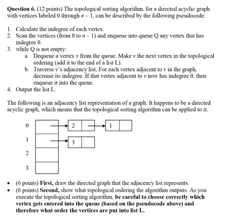 Solved Question 6 12 Points The Topological Sorting