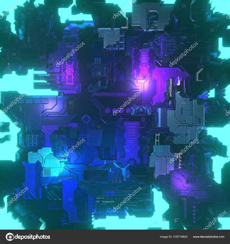 Rendering Futuristic Blue Circuit Board Core Processor Concept Cpu Chip