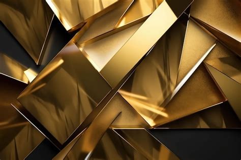 Premium Ai Image Golden Abstract Art Geometric Figures Ai Generated
