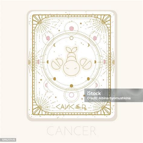 조디악 서명 암 카드 달의 위상을 가진 점성술 별자리 상징 흰색 배경에 그래픽 골드 아이콘 벡터 라인 아트 일러스트 레이 션 개념에 대한 스톡 벡터 아트 및 기타 이미지